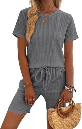 TOMWELL SurvêTement Femme Courte Eté Casual T-Shirts Chic Et Shorts Taille Haute Ensemble De Sport Sportswear Fitness Gym avec Poches sans Manches Suit Grande