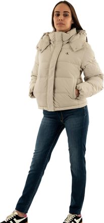 Calvin Klein Damen Pufferjacke Matte Short Puffer mit Kapuze, Beige (Pelican), 3XL