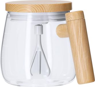 noTrash2003 Selbstmixender Kaffeebecher 400ml Borosilikatglas mit Deckel & elektrischem R&uuml;hrer - Mischbecher mit Messskala, langlebig & batteriebetrieben f&uuml;r Kaff