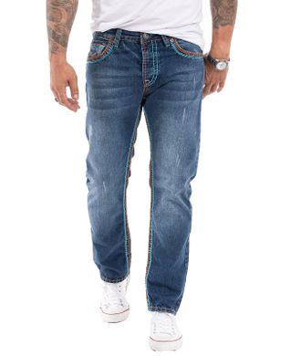 Rock Creek Herren Jeans Hose Comfort Fit Dicke N&auml;hte Jeans Herrenjeans Herrenhose Denim Stonewashed Basic Weites Bein Raw RC-2270 Dunkelblau W32 L34