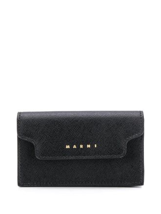 Marni porte-cartes en cuir &agrave; logo imprim&eacute; - Noir