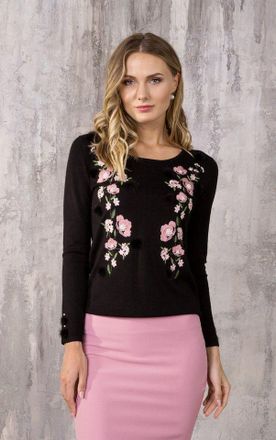 Passioni Strickpullover mit Blumenstickerei