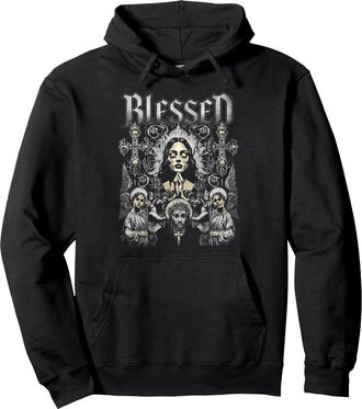 Trendy Apparel Blessed Praying Woman Surrounded by Crosses Pullover Hoodie