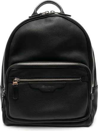 Santoni Homme, Sacs, Noir, Taille: ONE Size Tumbled Leather Backpack