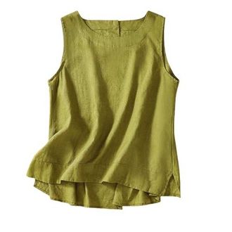 Generic Hauts d&eacute;t&eacute; 2026 en lin pour femmes, col rond, sans manches, en coton et lin, coupe ample, coupe d&eacute;contract&eacute;e, chemisiers de travail, jaune, XXL