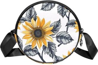 Generic Petit sac &agrave; bandouli&egrave;re rond pour femme, motif tournesol avec fermeture &eacute;clair, bretelles r&eacute;glables, style d&eacute;contract&eacute;, pour femmes et filles