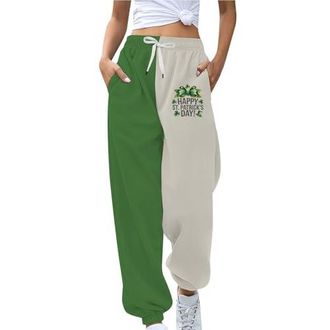 Generic Pantalon de surv&ecirc;tement &agrave; blocs de couleurs pour femme - Imprim&eacute; tr&egrave;fle - Cordon de serrage &agrave; la taille avec poches - Pantalon d&eacute;contract&eacute; et ample po
