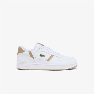 Lacoste T-Clip Sneaker f&uuml;r Herren, Leder, Flach (Wei&szlig;/Braun)