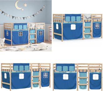 vidaXL Lit mezzanine enfants avec rideaux sans matelas bleu 90x200cm - Lit Mezzanine Enfant - Lit Plateforme - Lit Design Enfant - Lit Cabane - Mobilier