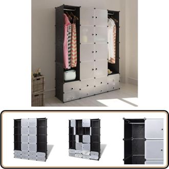 vidaXL Armoire modulaire 18 compartiments Noir et blanc 37x146x180,5cm - Armoire Modulaire - Meuble Rangement - Dressing - Placard - Organisation Maison