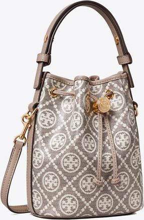 Tory Burch Damen T Monogram Coated Jacquard Mini Bucket Bag