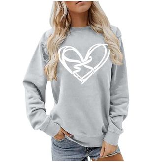 Generic Valentine Sweatshirts Femme Pull Amour Coeur Imprim&eacute; T-shirt &agrave; Manches Longues D&eacute;contract&eacute; Ample Oversize Tops &agrave; Manches Longues Haut Sport Automne Fe