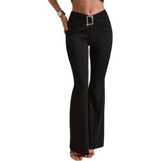 Generic Pantalon habill&eacute; bootcut pour femme - Pantalon de travail d&eacute;contract&eacute; carr&eacute; avec strass - Legging &eacute;vas&eacute; confortable avec poche, Noir, XXL