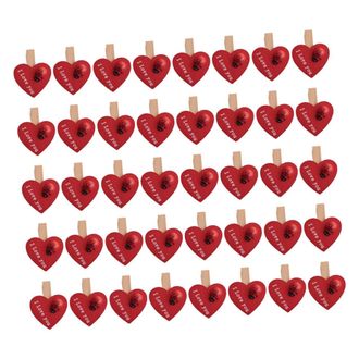 Cabilock 50 St&uuml;ck Mini Holz W&auml;scheklammern Herzform Rote Holzklammern zum Fotos Aufh&auml;ngen Memo Klammern f&uuml;r Hochzeit Valentinstag Dekoration und Geschenkideen