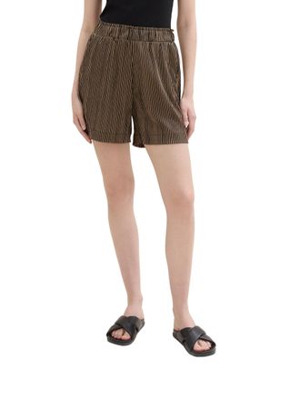 Tom Tailor Damen Basic Stoff-Shorts, black beige stripe, XL