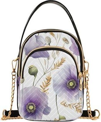 Mnsruu Sac à bandoulière pour femme - Motif coquelicot - Violet - Avec sangle réglable