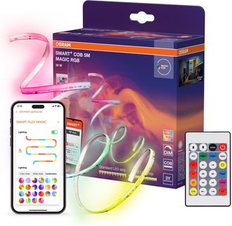 Osram SMART WIFI COB, 5M, Magic RGB, flexibler LED-Lichtstreifen, Steuerung via WLAN, COB-Technologie f&uuml;r gleichm&auml;&szlig;ige, intensive Lichtausgabe, mit Fernbedi