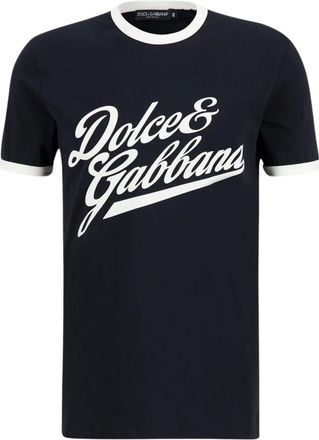 Dolce & Gabbana Homme, Tops, Bleu, Taille: S T-shirt en coton avec imprim&eacute; floqu&eacute;