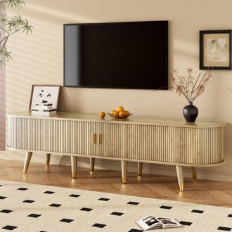 Generic TV-Schrank Helle Holzoptik Lowboard mit Schiebet&uuml;ren & Goldenen Metallf&uuml;&szlig;en TV-M&ouml;bel Modernes Landhaus Design Sideboard mit Schubladen Fernsehtisch f&uuml;