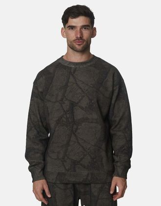 Good For Nothing Oversize-Sweatshirt aus Baumwollfleece mit Camouflage-Muster in Braun