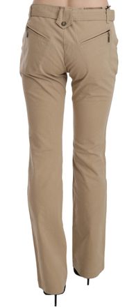 Just Cavalli Womens Cotton Mid-Waist Straight Trousers Beige