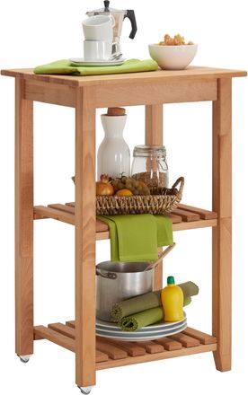 CARRYHOME Servierwagen, Buche, Holz, Buche, massiv, rechteckig, eckig, 53x85x46 cm, Stauraum, Esszimmer, Barm&ouml;bel, Barwagen