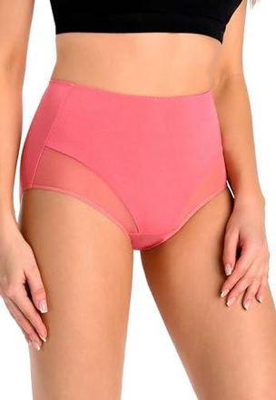 Teyli Culotte Femme en Coton avec d&eacute;tails Transparents en r&eacute;sille et Taille Haute.Coral L