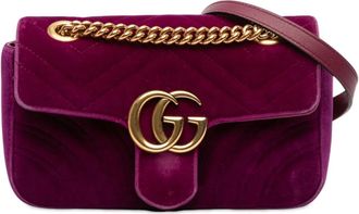 Gucci Hobo Bags - Small GG Marmont Matelasse Velvet Shoulder Bag - Gr. unisize - in Orange - f&uuml;r Damen