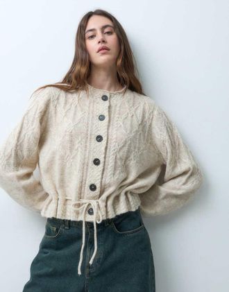 Object gilet textur&eacute; &agrave; manches bouffantes en cr&egrave;me chin&eacute;-Blanc
