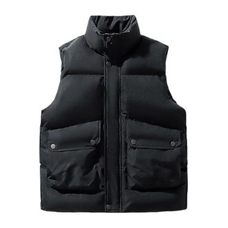 Generic Sans Manche Doudoune Homme Chaud Manteaux en Hiver Zippée Casual Veste Légère Matelassée Rembourrée Sans Manche Blouson Epais de Couleur Unie Matelass