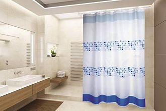 MSV Cotexsa by Premium Anti-Schimmel Textil Duschvorhang - Anti-Bakteriell, waschbar, 100% wasserdicht, mit 12 Duschvorhangringen - Polyester, Porto Weiß 