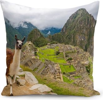 Fabulous Kissen Kissenbezug 40x40 cm Machu Picchu Lama Selfie Peru Inkas Inkas