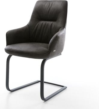 DELIFE Freischwinger Zelia-Flex mit Armlehnen Mikrofaser Anthrazit Vintage Freischwinger flach Schwarz Taschenfederkern, Esszimmerst&uuml;hle