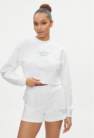 Calvin Klein Jeans Sweatshirt Stacked Institutional J20J221466 Weiß Regular Fit