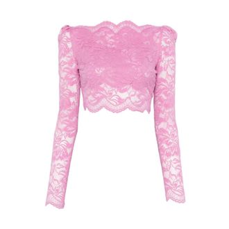 Paco Rabanne Femme, Blouses et Chemises, Rose, Taille: 44 FR Top en dentelle &agrave; &eacute;paules d&eacute;nud&eacute;es