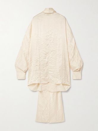 Khaite Bex Oberteil Aus Gl&auml;nzendem Twill In Knitteroptik Mit R&uuml;ckenausschnitt Zum Binden - Creme