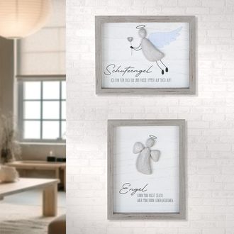 Gilde 2er Set Steinbild Engel aus MDF, grau, matt, rechteckig, mit Spruch, 20x25x4 cm