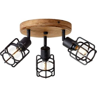 Brilliant Lampe Gwen Spotrondell 3flg antik holz/schwarz korund Metall schwarz 3x D45, E14, 28 w - Brilliant