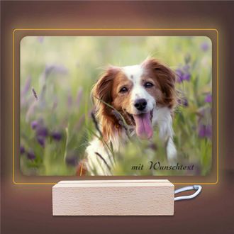 Indigos UG LED Lampe personalisiert - Hund - quer - personalisierte Lampe - mit Foto & Wunschtext - Geschenk - Acrylglas 14x12 cm - optionale Lampe warmweiss