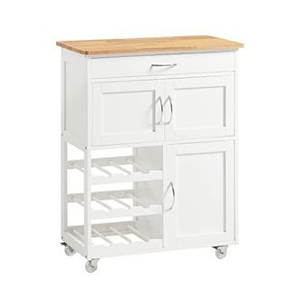 SoBuy Meuble Cuisine &agrave; roulettes avec Plan de Travail Desserte Cuisine avec tiroirs, Range-Bouteilles &icirc;lot Central Compact pour Cuisine, Salle &agrave; Manger et e