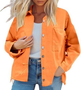 Generic Vestes r&eacute;tro en jean pour femme avec bords style urbain 2026, Orange, XL