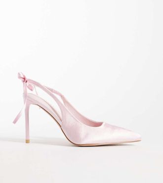 Simmi London Simmi London Wide Fit - Celina - Absatzschuhe aus rosa Satin mit Fersenriemchen und Zierschleife, weite Passform