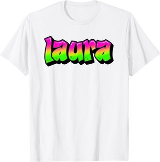BDAZ Laura Graffiti Personalisierter Name Gr&uuml;n Rosa Frauen M&auml;dchen T-Shirt