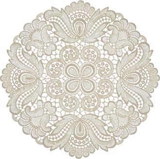 Plauener Spitze Tischdecke Nr. 67952_e_30 - kleine Tischdecke Design Plauen, Größe 30 cm rund, Farbe Champagner, in Handstickerei komplettierte, gestickte Guipure Spi