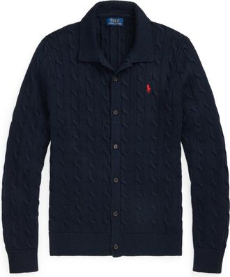 Ralph Lauren Strickjacke aus Baumwolle mit Zopfmuster und Logo-Aufnäher in