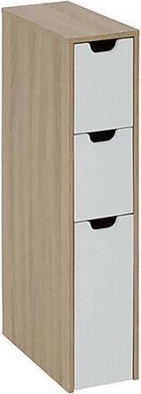 PEGANE Meuble dappoint de rangement &agrave; 3 tiroirs, coloris ch&ecirc;ne/blanc - Longueur 40 x Profondeur 18 x Hauteur 80 cm