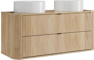 Vente-Unique Meuble de salle de bain suspendu avec double vasque &agrave; poser ronde - Naturel clair - L120 cm - FILOR