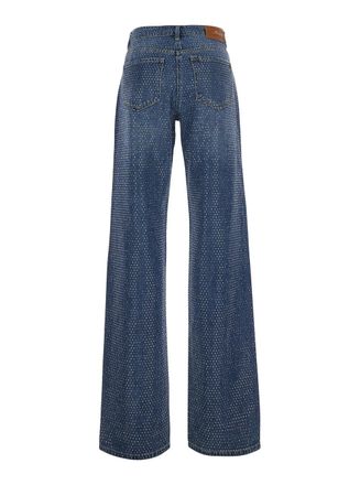 Elisabetta Franchi Womens Wide-Leg Crystal-Embellished Blue Jeans Cotton