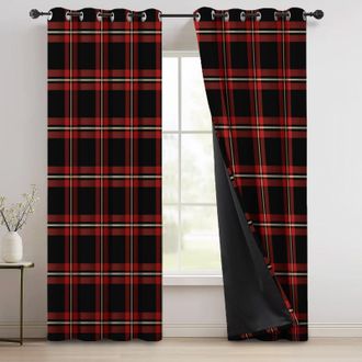 Generic Bedruckte Vorhänge Schottisches Tartan Blickdicht Vorhang mit Ösen Gardinen, Moiré-Fransen Dekoschal Dekogardinen für Schlafzimmer Wohnzimmer H215 x B