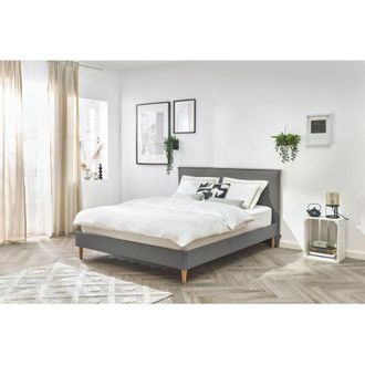 BOBOCHIC Lit SARY avec lattes massives pieds en bois naturel 180x200 Anthracite